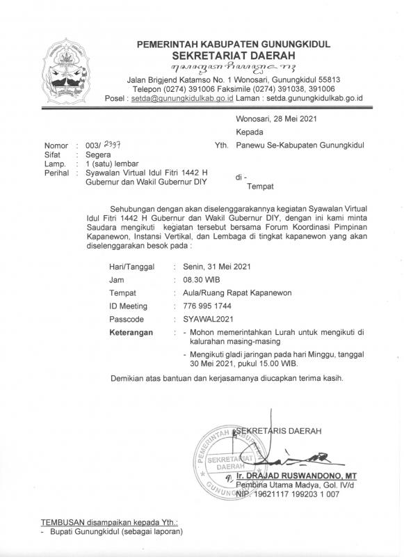 Undangan Syawalan Virtual Bareng Gubernur DIY